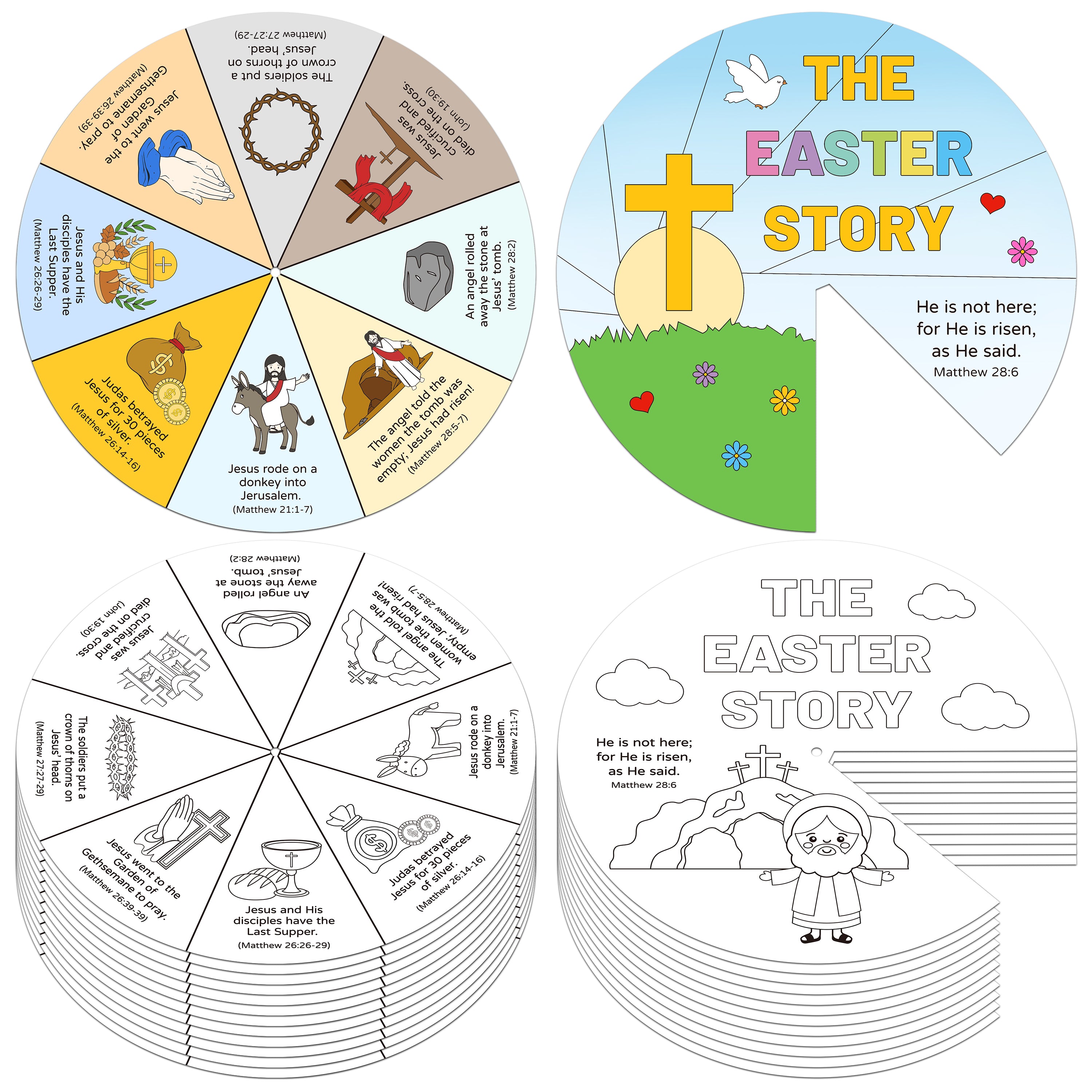 COcnny 24 Sets The Easter Story Craft, Color Your Own Easter Jesus Whe