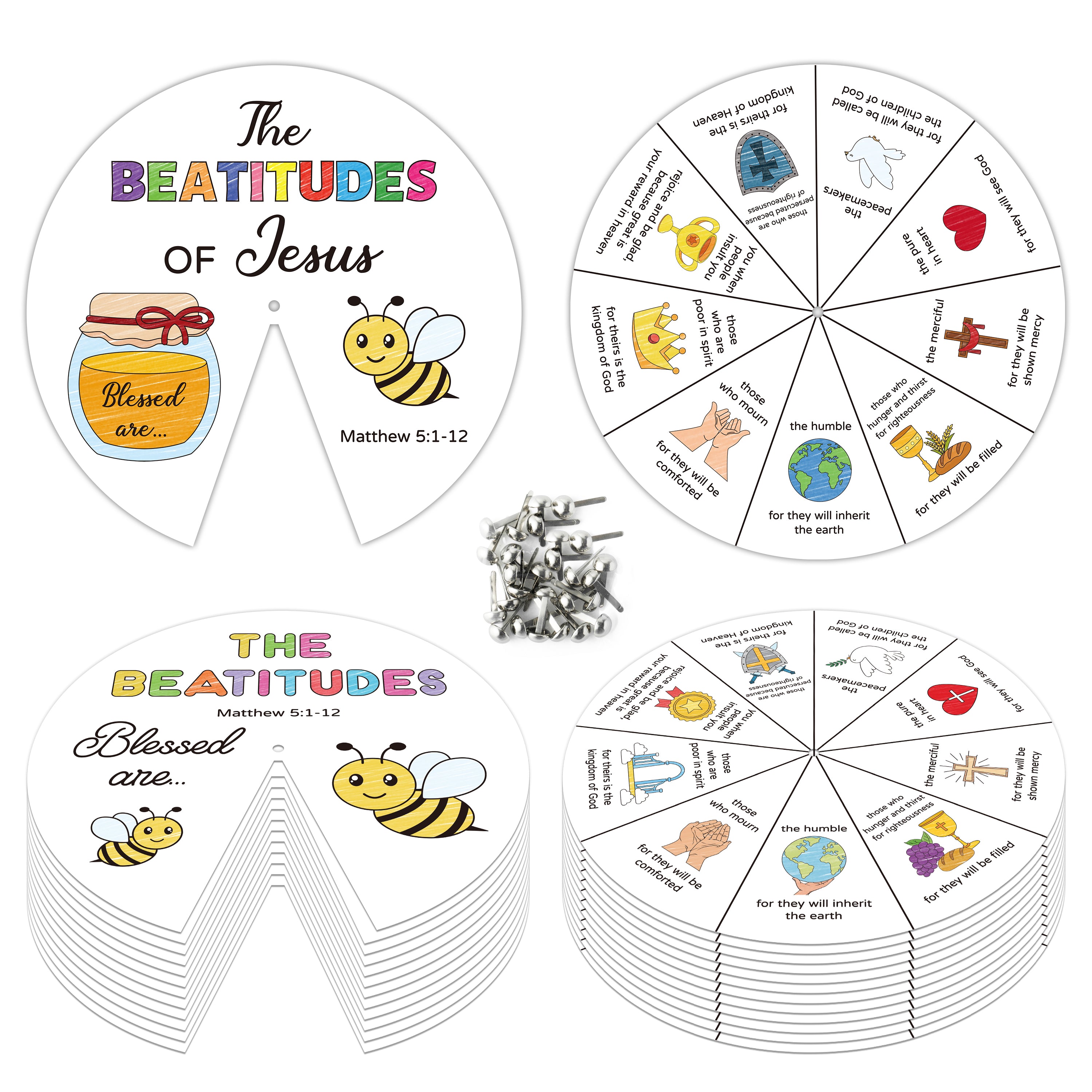 COcnny Beatitudes Coloring Wheel Craft - 24Sets Color Your Own Jesus A